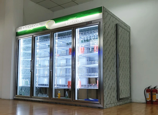 Glass door commercial supermarket walk in cooler beverage milk display ...
