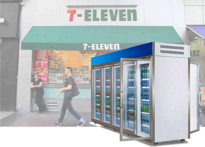 Front And Rear Open Glass Door Beverage Cooler , Soft Drink Display ...