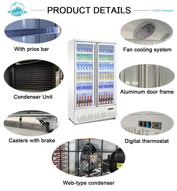 Beer Vertical Glass Showcase Double Door Beverage Refrigerator Chiller