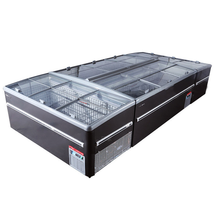 Supermarket glass sliding door chest single temperature island display ...