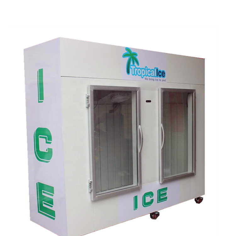 Indoor Commercial Ice Freezer Bagged Ice Bin with Two Glass Doors