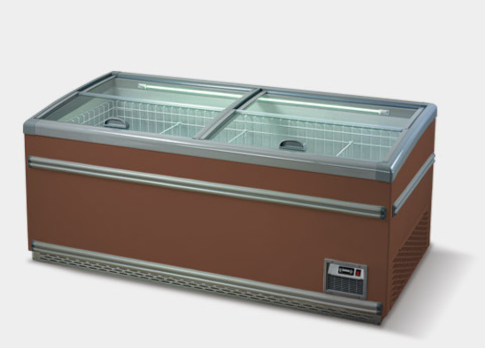 Frozen meat and fish display island used glass door deep fridge for ...