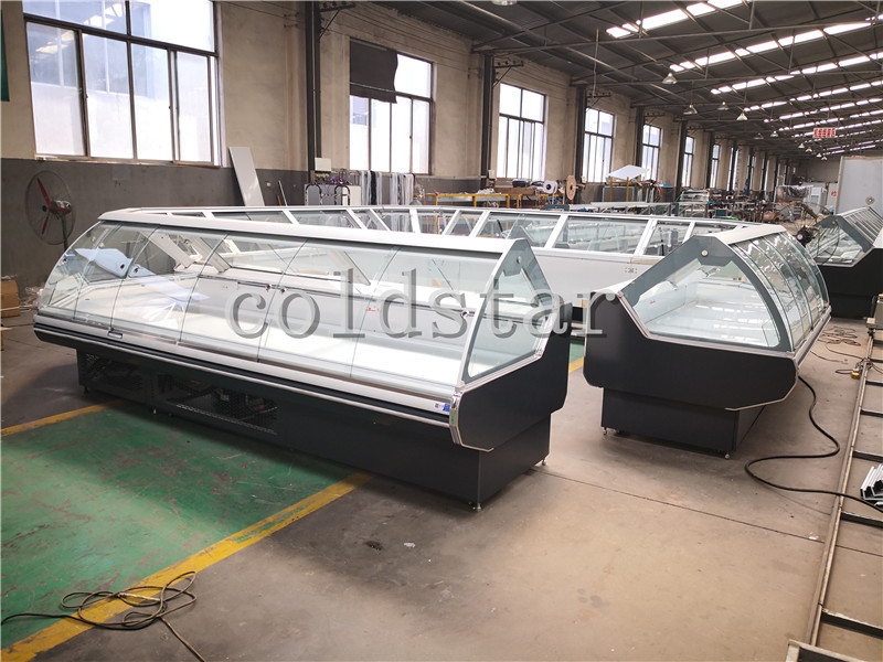 Deli curved display refrigerator showcase 2m to 4m with lifing door ...