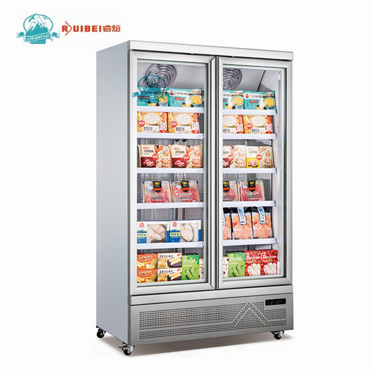 Display refrigerator freezer 1000L double glass doors drink cooler ...