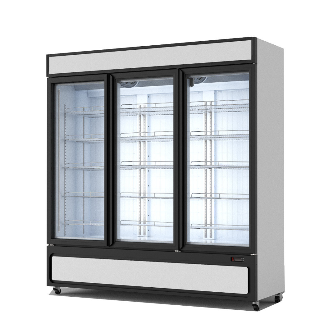 Supermarket Glass Door Vertical Freezer Showcase With Fan Cooling System