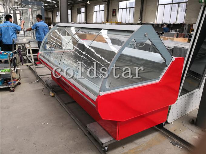 Sliding curved glass deli showcase meat display refrigerator