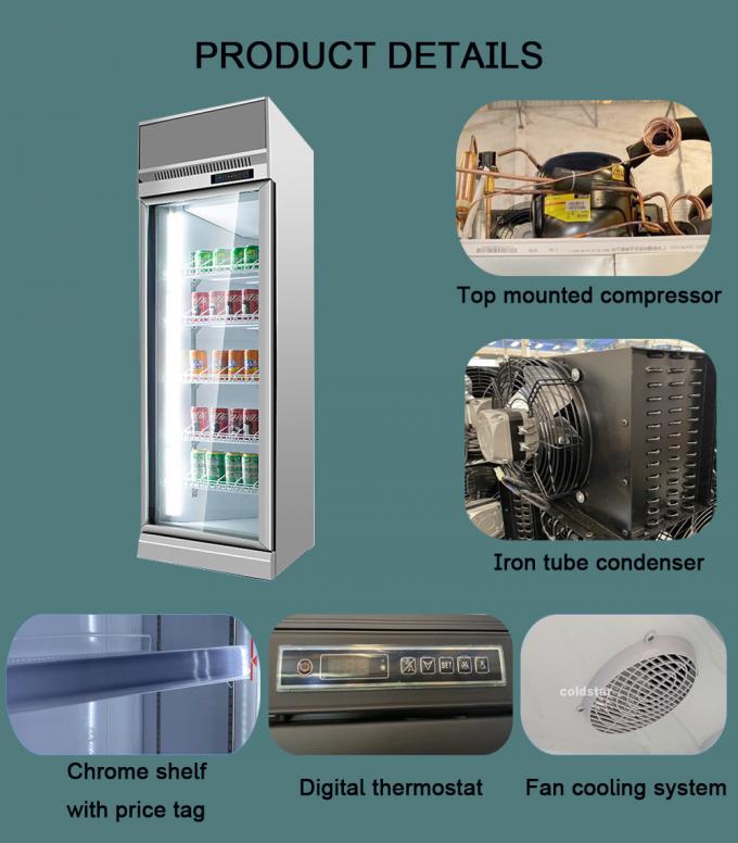 Supermarket Convenience Store 2~8ºC Transparent Glass Door Upright Fridge
